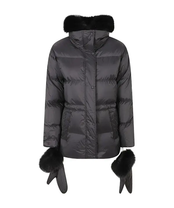 YVES SALOMON Waterproof Down Jacket With Fox Fur Trim - Black