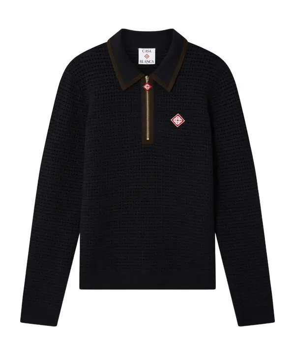 Casablanca Waffle-knit Zip-up Sweater - Navy