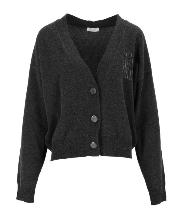 Peserico V-neck Button-front Long-sleeve Knit Top