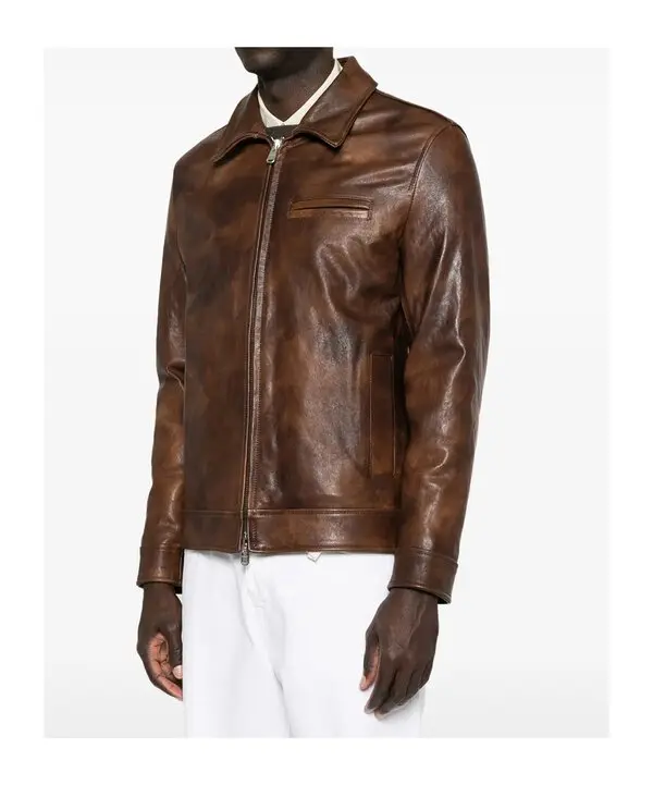 DONDUP Lapel-collar Zip-up Leather Jacket
