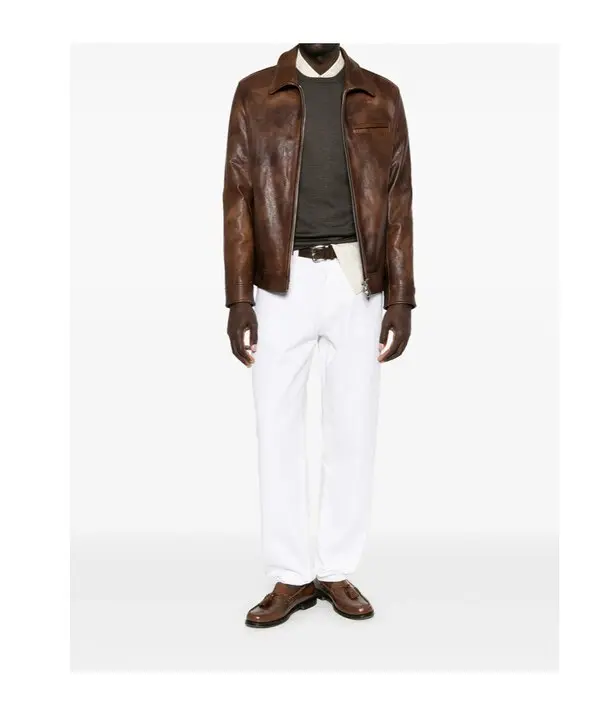 DONDUP Lapel-collar Zip-up Leather Jacket