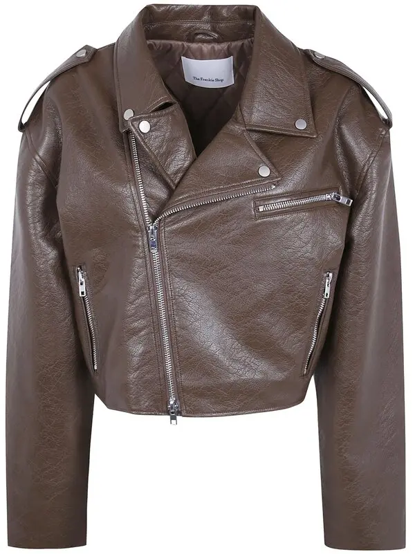 THE FRANKIE SHOP Leather Biker Jacket - Coffee Color
