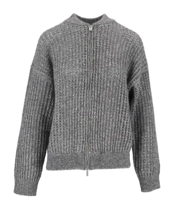 Peserico Crewneck Zipped Cardigan With Sequin Embellishment