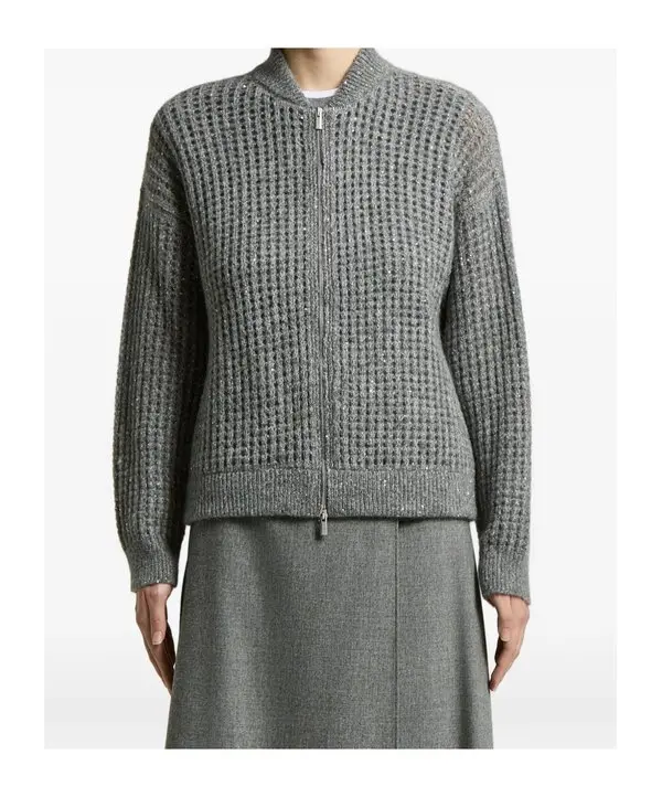 Peserico Crewneck Zipped Cardigan With Sequin Embellishment