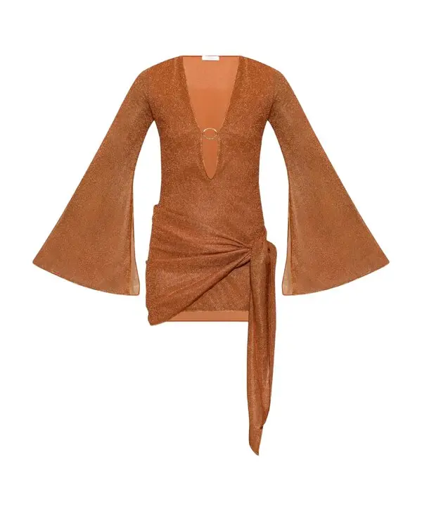 Oseree Lurex Mini Dress With Deep V-neck And Ring Detail