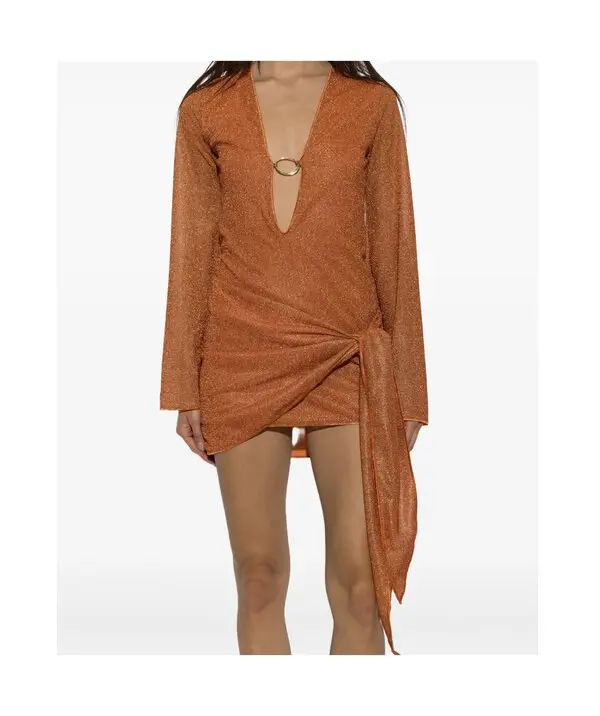 Oseree Lurex Mini Dress With Deep V-neck And Ring Detail