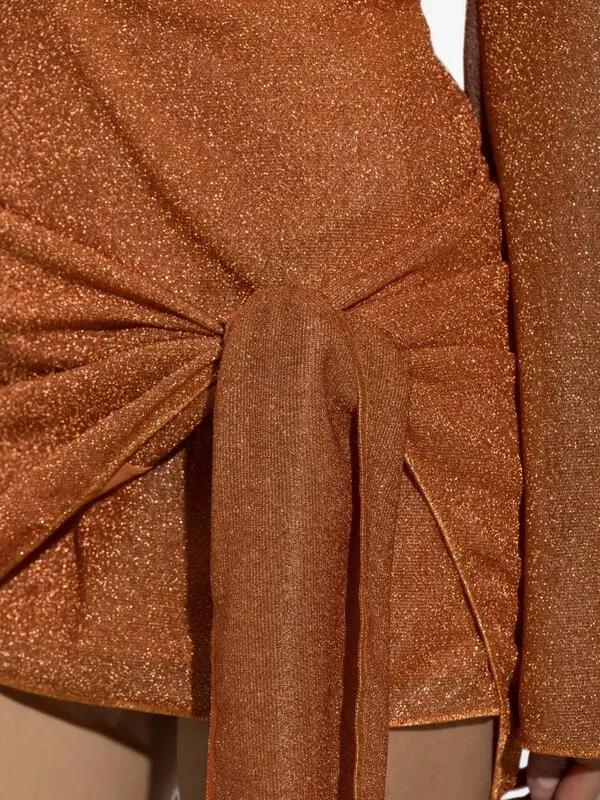 Oseree Lurex Mini Dress With Deep V-neck And Ring Detail