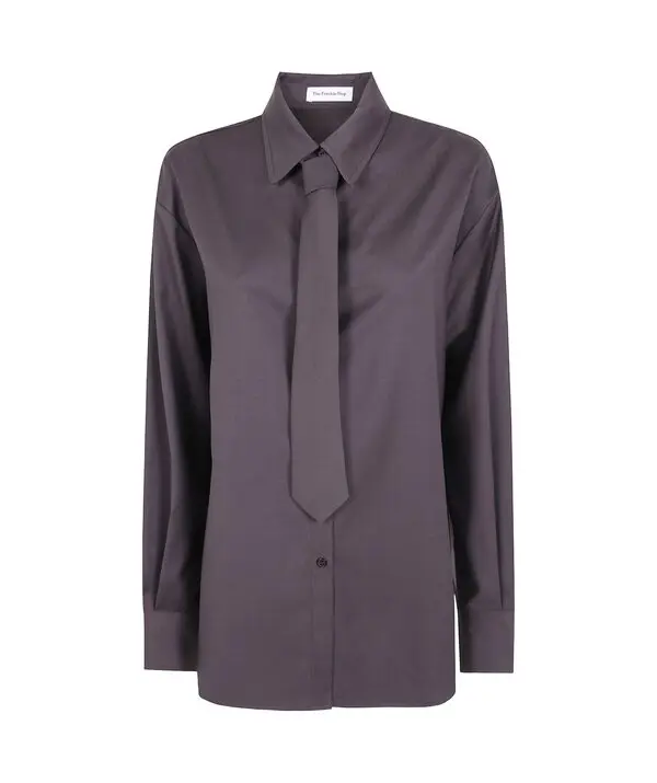 THE FRANKIE SHOP Peri Tie Neck Shirt - Brown