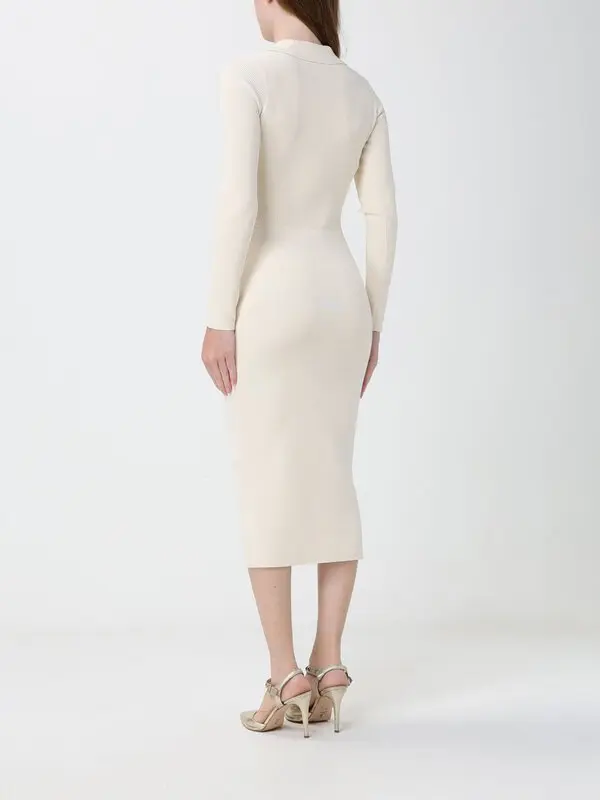 Elisabetta Franchi Slim-fit Midi Sheath Dress With V-neck And Chain Detail