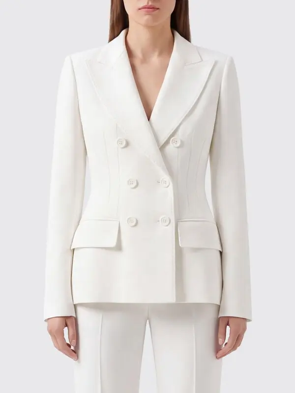 Elisabetta Franchi Double-breasted Crêpe Blazer With Padded Shoulders - Ivory