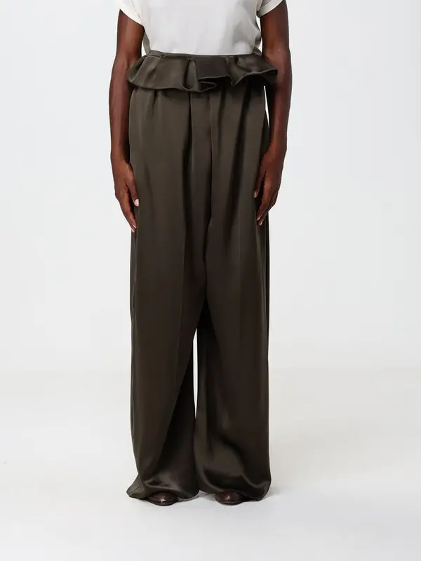 Khaite Kira High-waisted Wide-leg Satin Trousers With Drawstring - Green