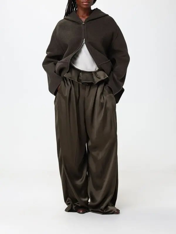 Khaite Kira High-waisted Wide-leg Satin Trousers With Drawstring - Green