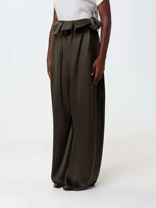 Khaite Kira High-waisted Wide-leg Satin Trousers With Drawstring - Green