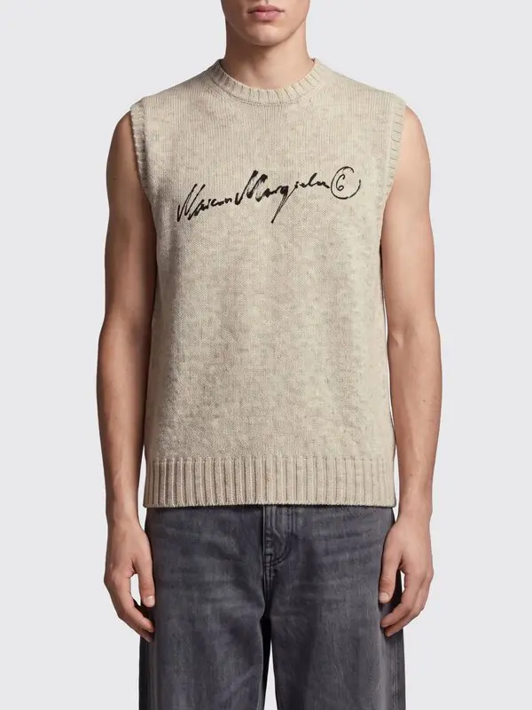 MAISON MARGIELA Crewneck Wool Blend Knit Vest With Contrast Logo