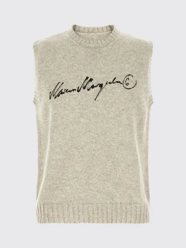 MAISON MARGIELA Crewneck Wool Blend Knit Vest With Contrast Logo