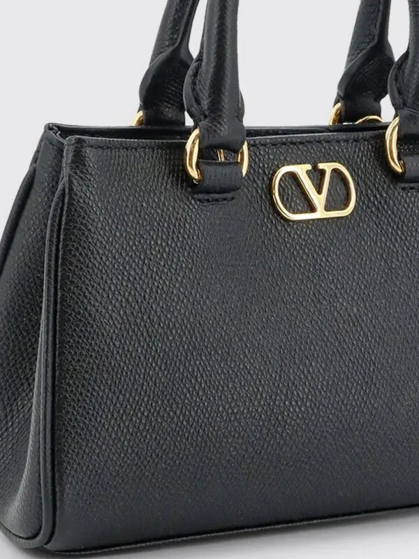 Valentino Garavani Grained Leather Handbag With Vlogo Signature - Black