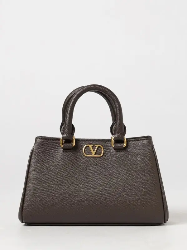 Valentino Garavani Grained Leather Handbag With Vlogo Signature - Brown