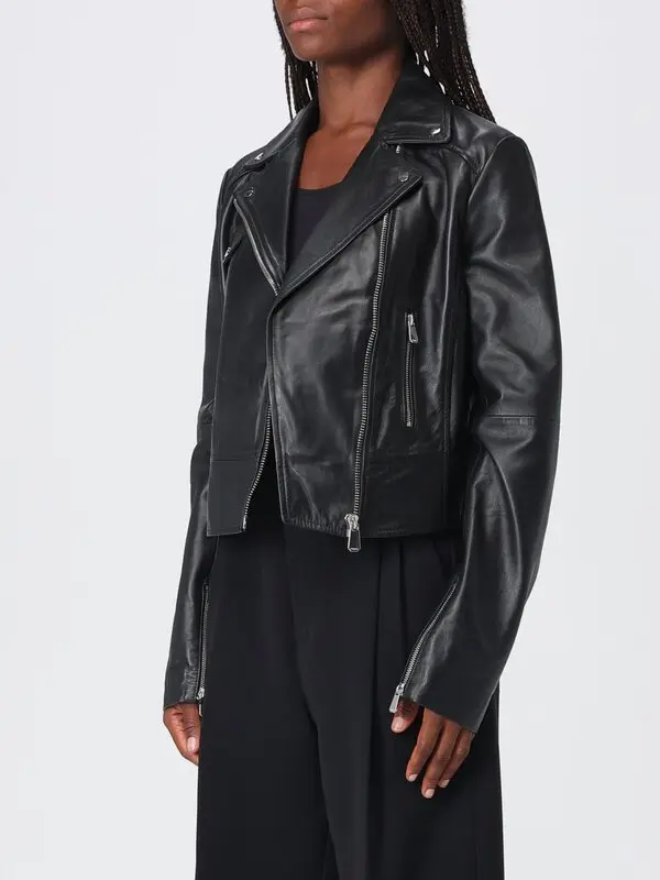 Pinko Cropped Lamb Nappa Biker Jacket With Asymmetric Zip - Black