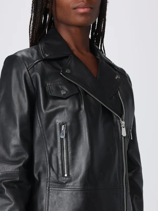 Pinko Cropped Lamb Nappa Biker Jacket With Asymmetric Zip - Black