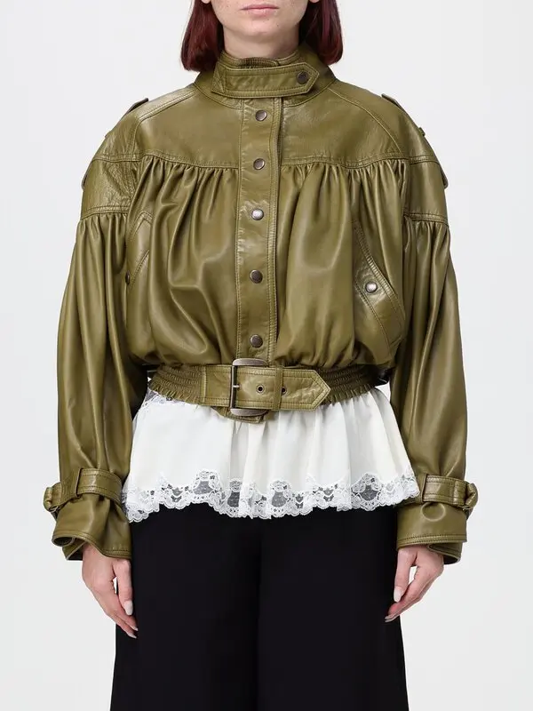 Chloé Cropped Lambskin Leather Jacket With Shoulder Epaulettes - Sage