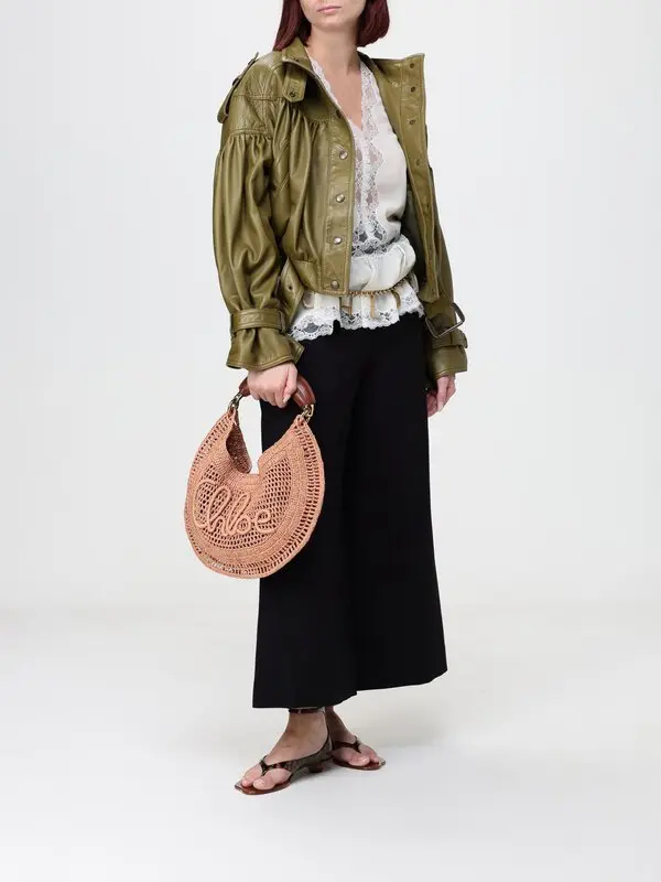 Chloé Cropped Lambskin Leather Jacket With Shoulder Epaulettes - Sage
