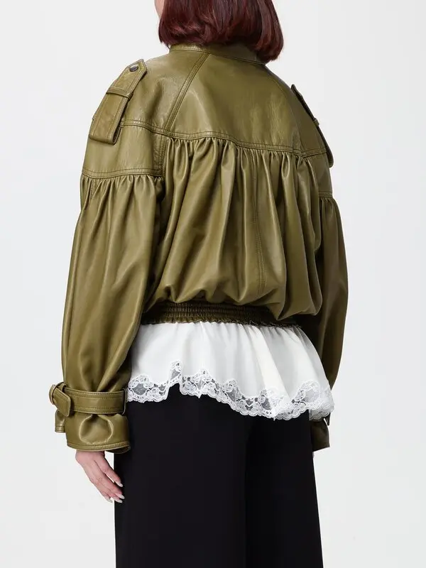 Chloé Cropped Lambskin Leather Jacket With Shoulder Epaulettes - Sage