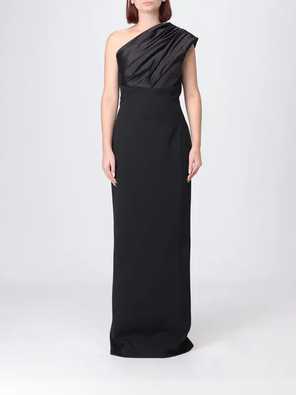 Solace London Asymmetrical Draped Gown - Black