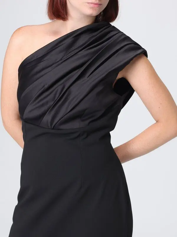 Solace London Asymmetrical Draped Gown - Black