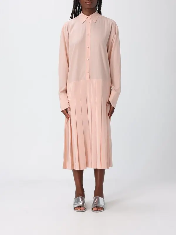 TOTEME Pleated Silk Midi Shirt Dress