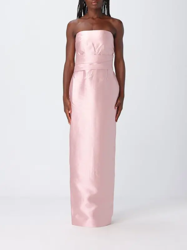 Solace London Off-the-shoulder Satin Gown With Slit