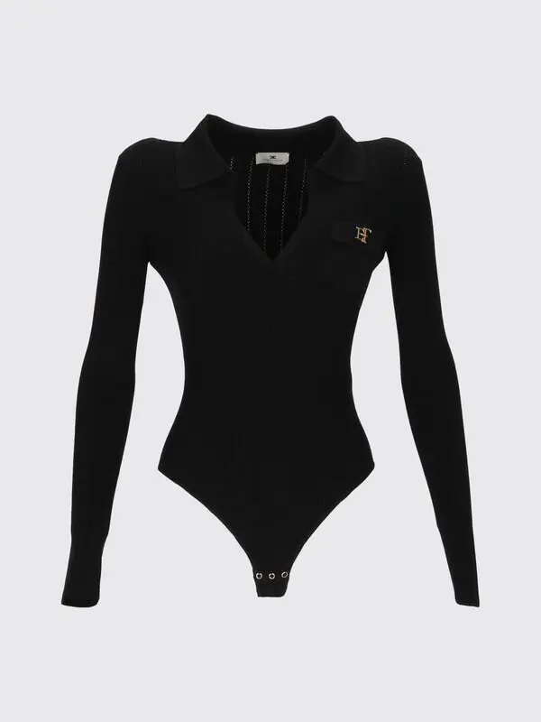Elisabetta Franchi Ruffled Long-sleeve Bodysuit - Black