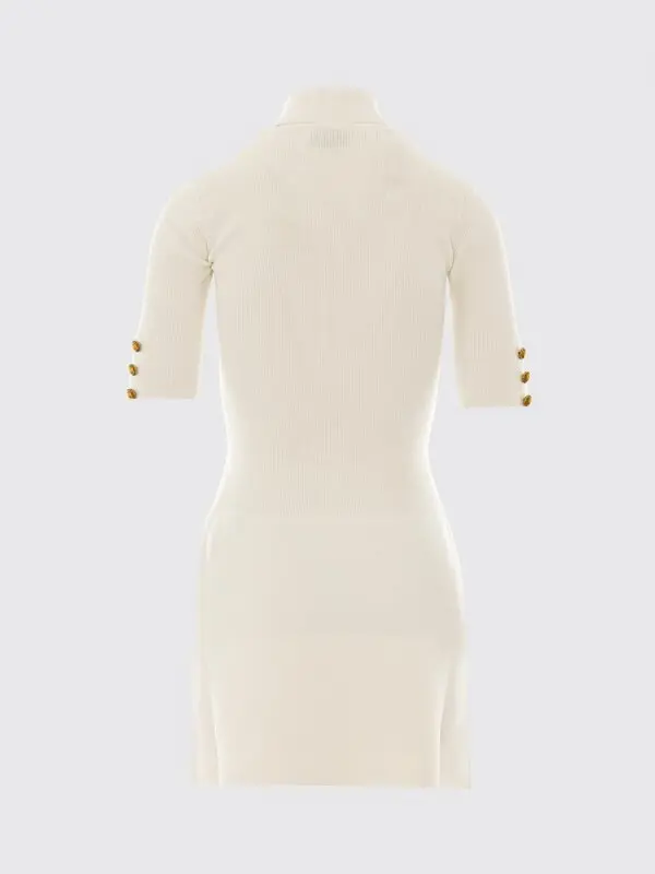 Elisabetta Franchi Knit Mini Dress With Pussy-bow Collar And Pockets - White