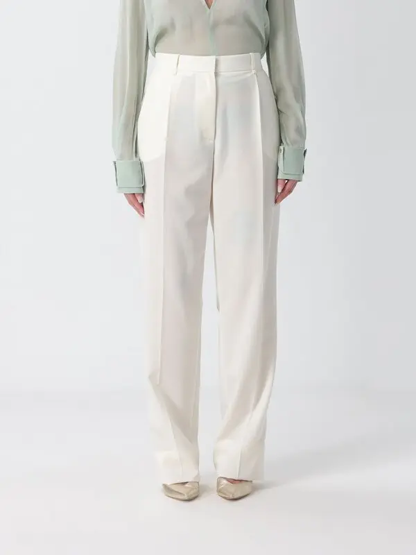 Elisabetta Franchi High-waisted Straight-leg Trousers In Wool Gabardine - Ivory