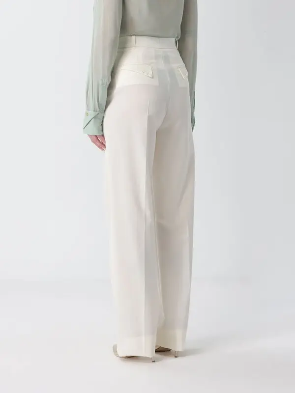 Elisabetta Franchi High-waisted Straight-leg Trousers In Wool Gabardine - Ivory