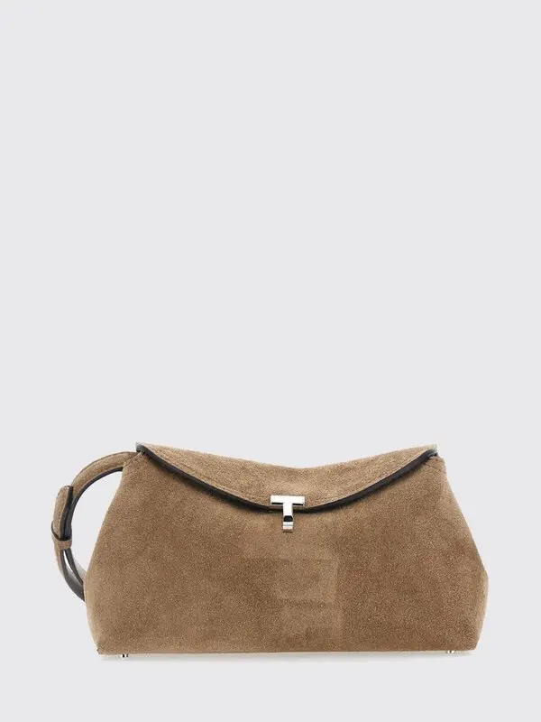 TOTEME T-lock Suede Clutch With Metallic Monogram - Beige