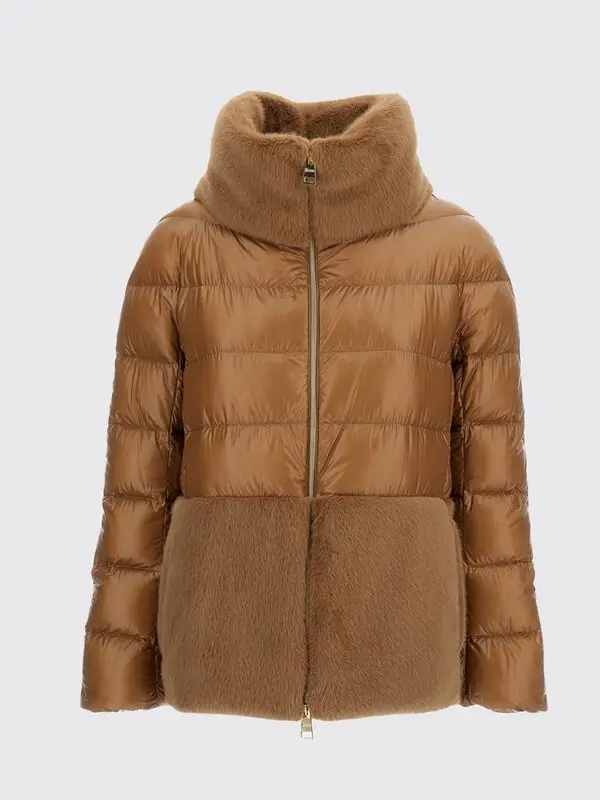 Herno Short Ultralight Nylon Down Jacket With Faux Fur Details - Beige