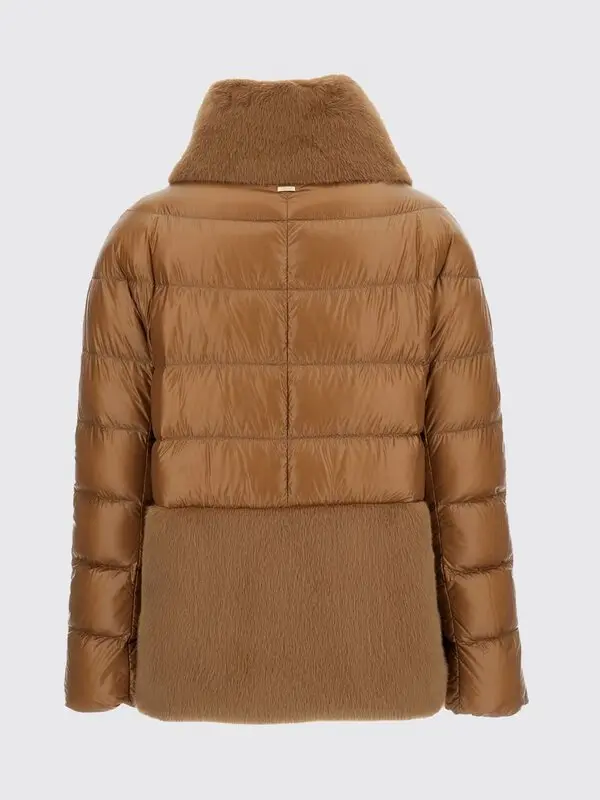 Herno Short Ultralight Nylon Down Jacket With Faux Fur Details - Beige