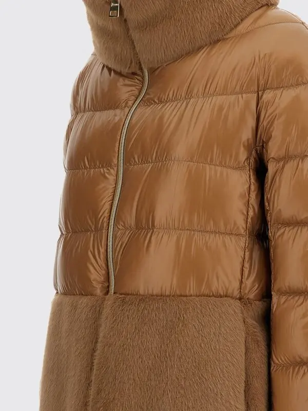 Herno Short Ultralight Nylon Down Jacket With Faux Fur Details - Beige