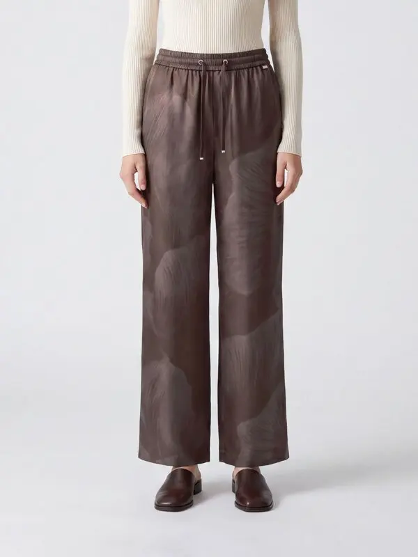 Herno Floral Print Silk Straight-leg Trousers With Drawstring Waist