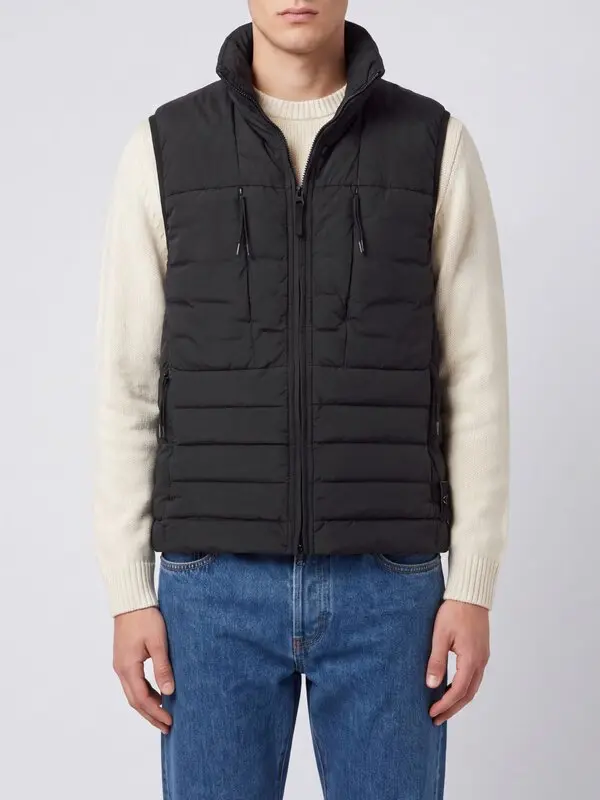 Stone Island Quilted Nylon Vest With Funnel Neck And Compass Logo - Black