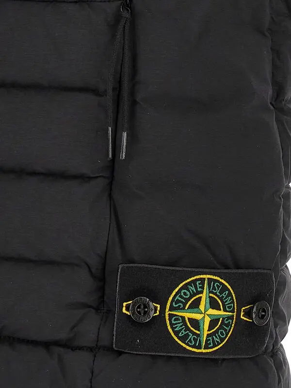 Stone Island Quilted Nylon Vest With Funnel Neck And Compass Logo - Black
