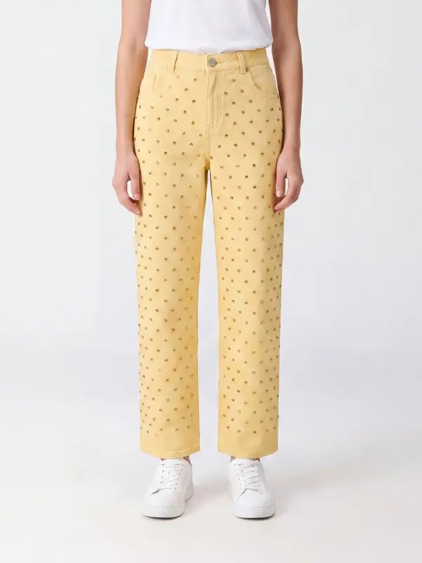 Pinko Rhinestone Embellished Straight-leg Cotton Trousers