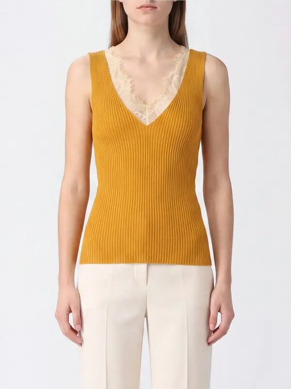 Pinko Sleeveless V-neck Lace Trim Top