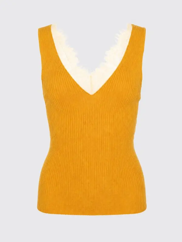 Pinko Sleeveless V-neck Lace Trim Top