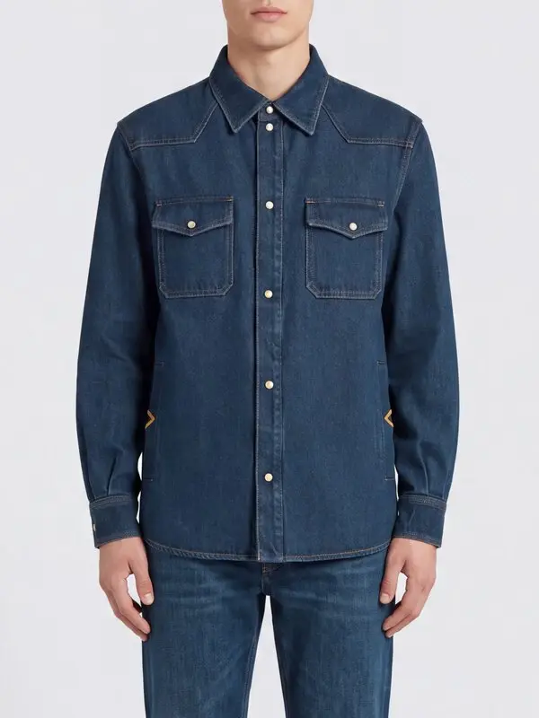 Valentino Garavani Slim Fit Cotton Denim Shirt With Metallic Logo