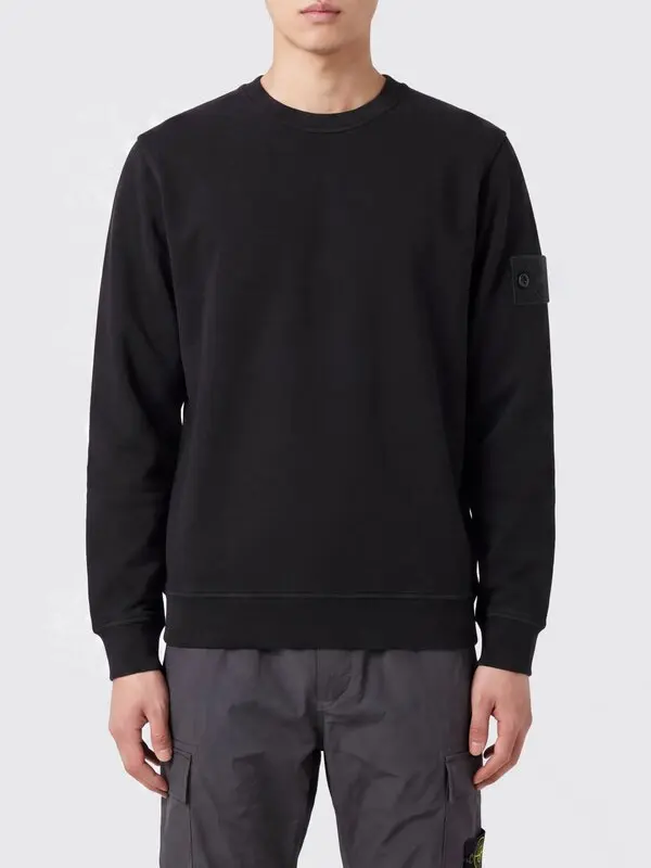 Stone Island Cotton Jersey Crewneck Sweatshirt With Compass Logo Patch - Black