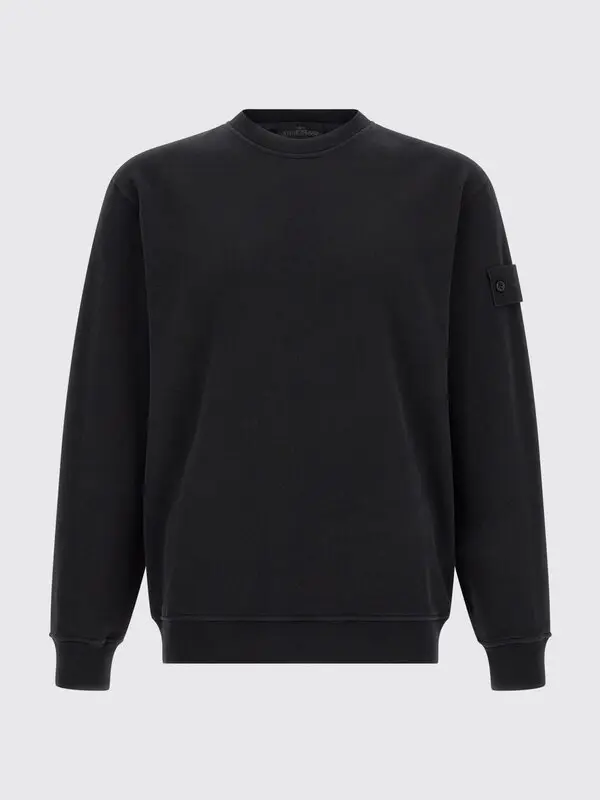 Stone Island Cotton Jersey Crewneck Sweatshirt With Compass Logo Patch - Black