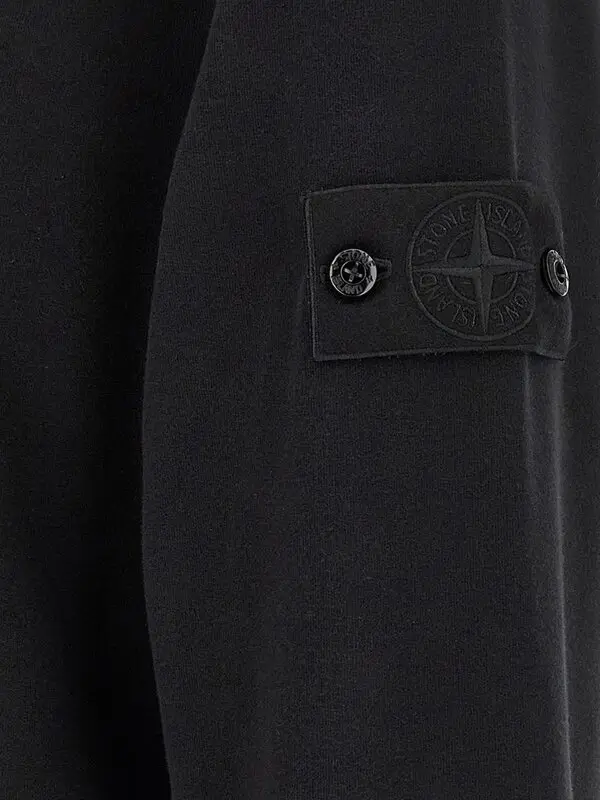 Stone Island Cotton Jersey Crewneck Sweatshirt With Compass Logo Patch - Black