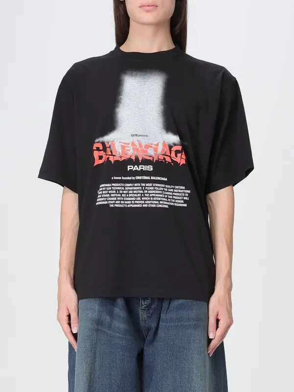 Balenciaga Relaxed Fit T-shirt In Cotton With Graffiti Print And Dropped Shoulders - Black