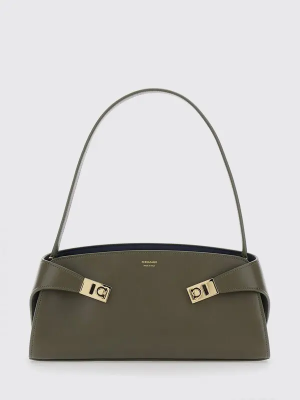 FERRAGAMO Hug Smooth Calfskin Leather Shoulder Bag With Laminated Logo